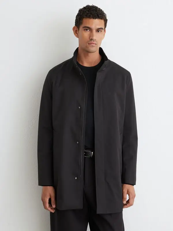 REISS Flaye Hybrid Gilet-insert Funnel-neck Overcoat - Black