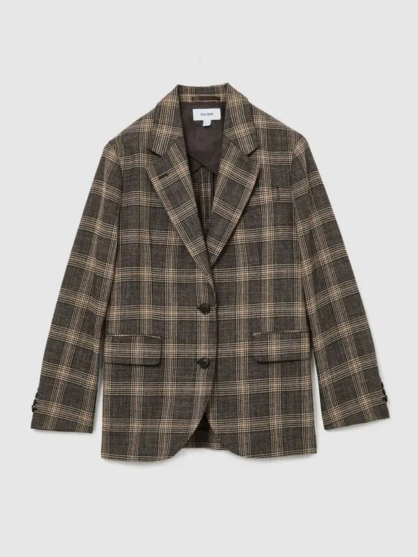 REISS Check Sandor Check Wool Check Relaxed Single-breasted Blazer