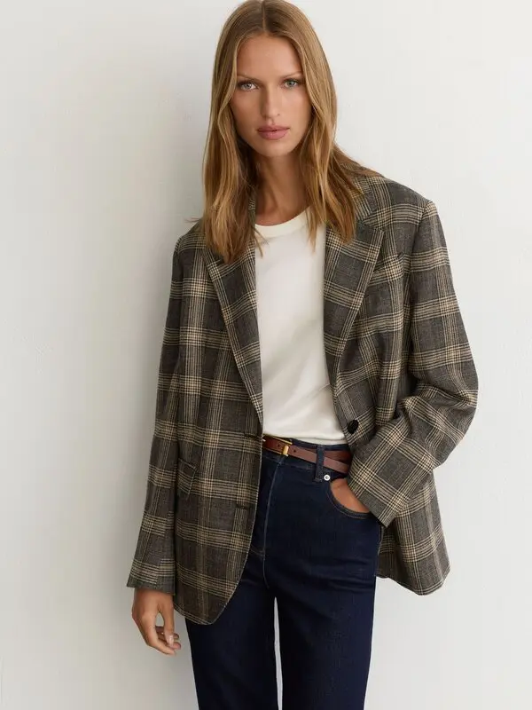 REISS Check Sandor Check Petite Wool Check Relaxed Single-breasted Blazer