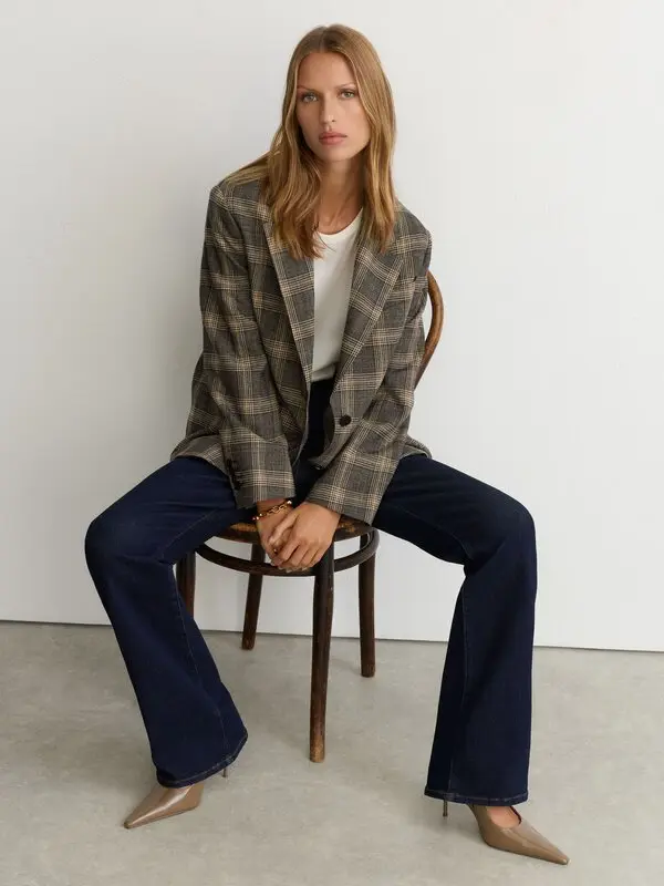 REISS Check Sandor Check Petite Wool Check Relaxed Single-breasted Blazer
