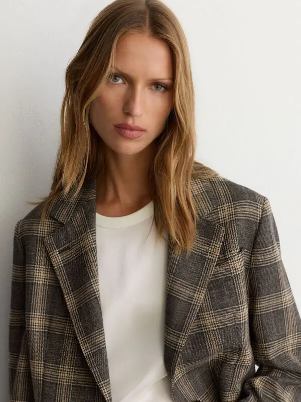 REISS Check Sandor Check Petite Wool Check Relaxed Single-breasted Blazer