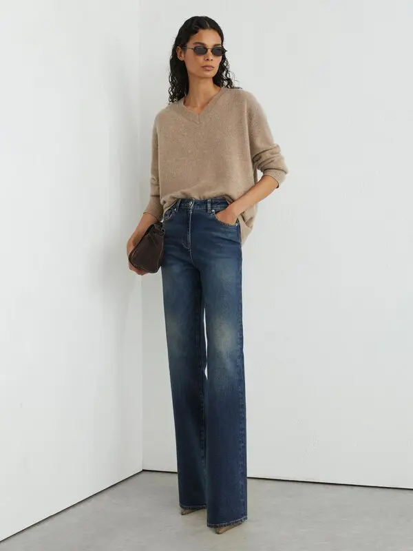 REISS Andi Petite High-rise Bootcut Jeans - Mid Blue