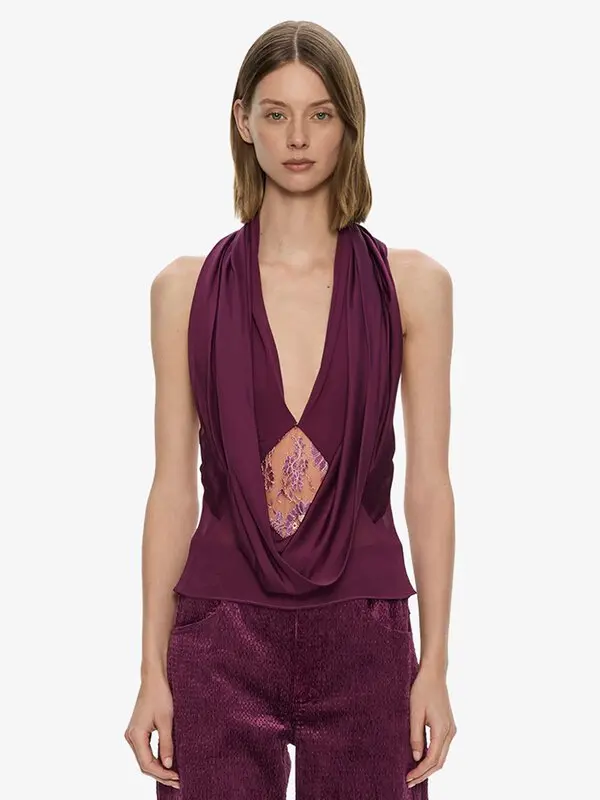 Christopher Esber Cesura Cowl Lace Halter Top