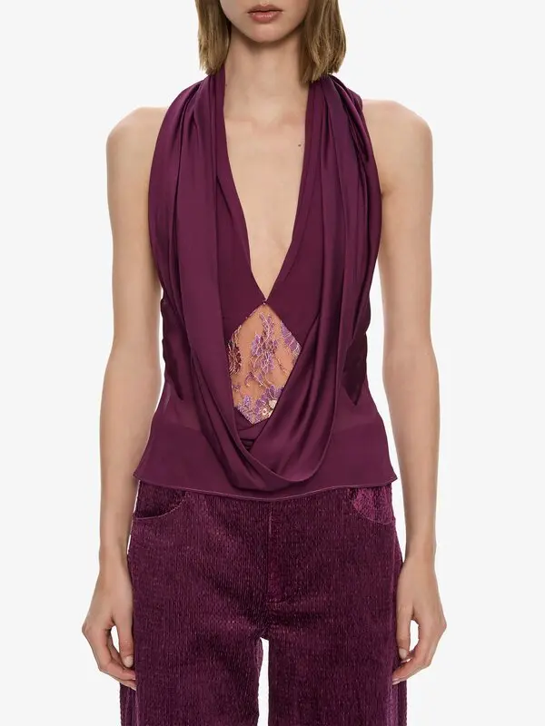 Christopher Esber Cesura Cowl Lace Halter Top