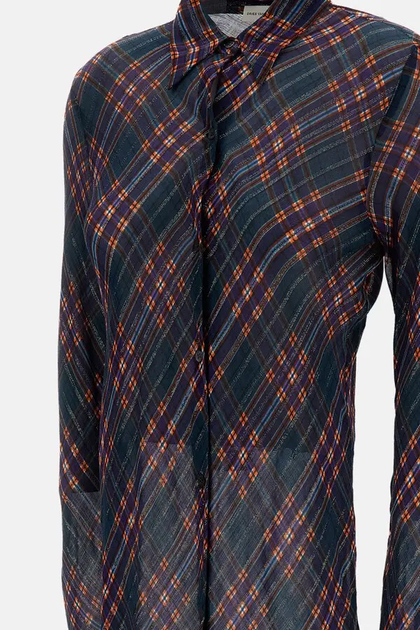 Dries Van Noten Camicia Calima A Quadri Con Fili Metallici