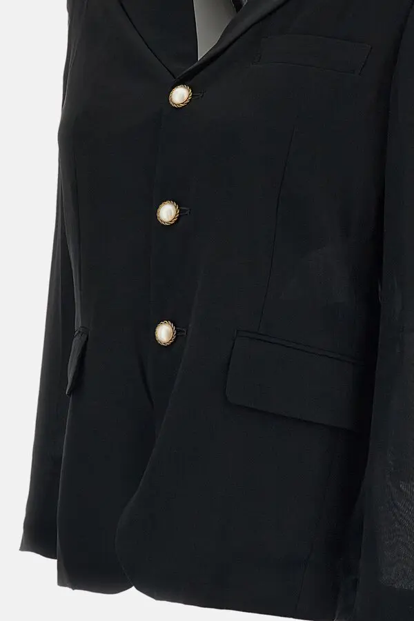 Comme Des Garçons Giacca Semitrasparente Con Bottoni Gioiello - Black