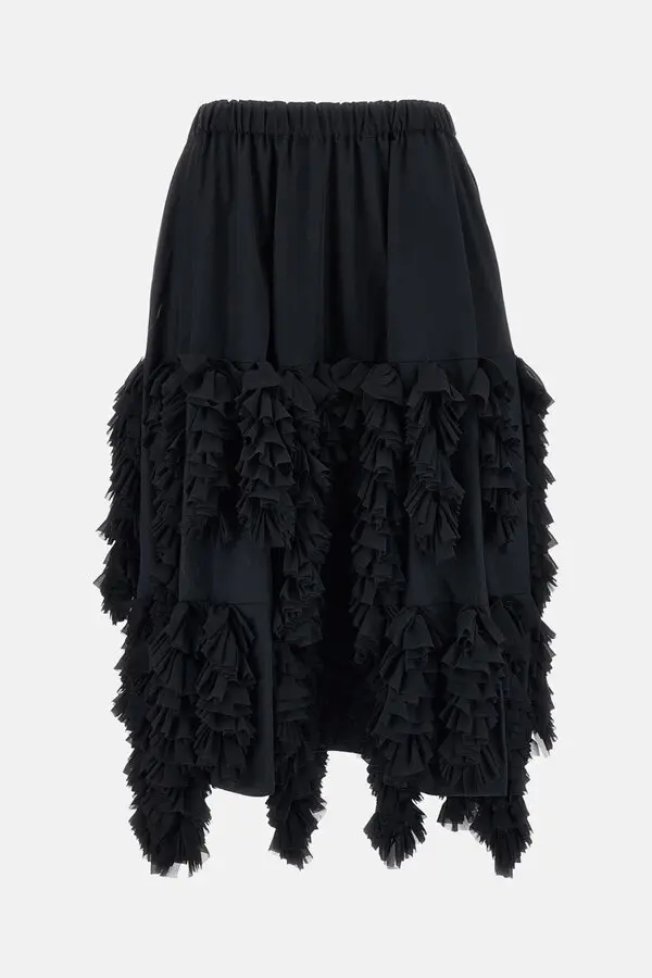 Comme Des Garçons Gonna Midi Con Volant A Strati - Nero