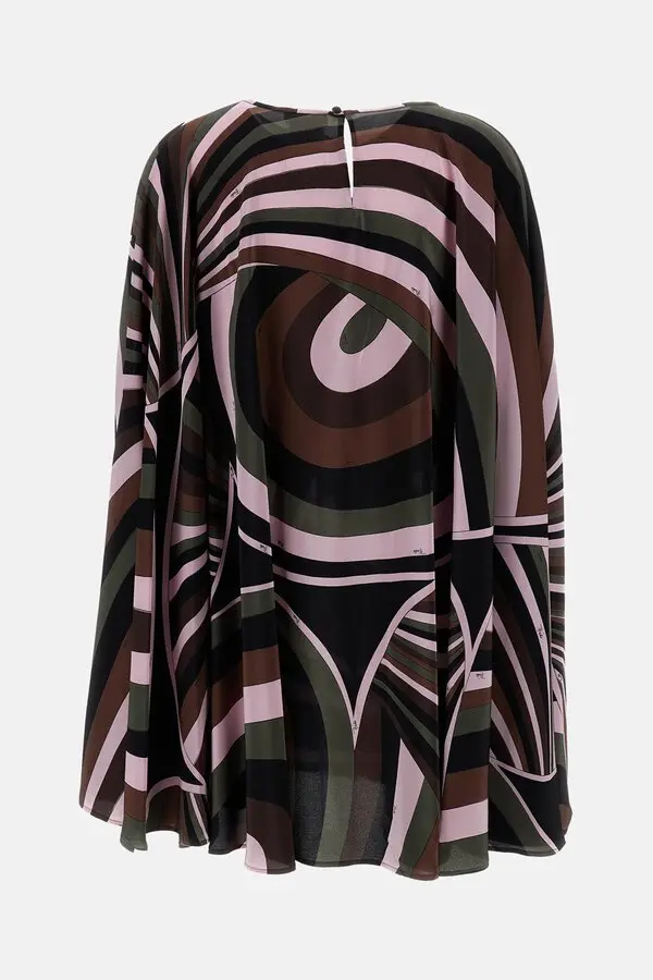 Emilio Pucci Caftano Corto In Crêpe De Chine - Multicolore