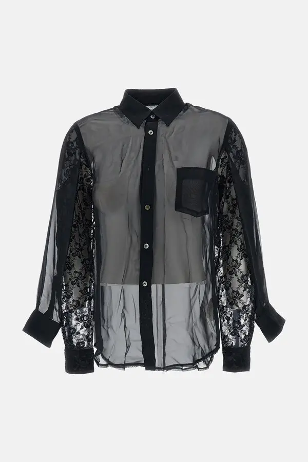 Comme Des Garçons Camicia Con Doppia Manica E Dettagli In Pizzo - Black