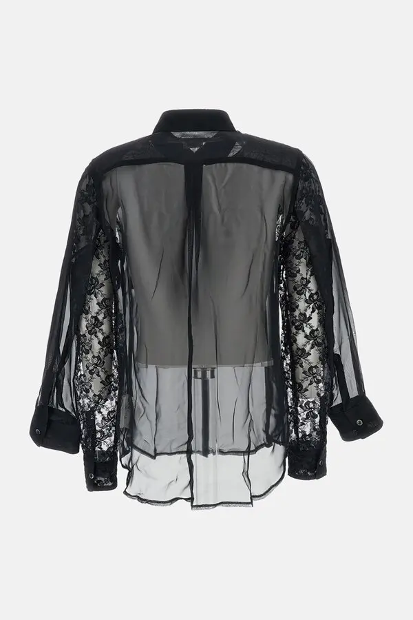 Comme Des Garçons Camicia Con Doppia Manica E Dettagli In Pizzo - Nero