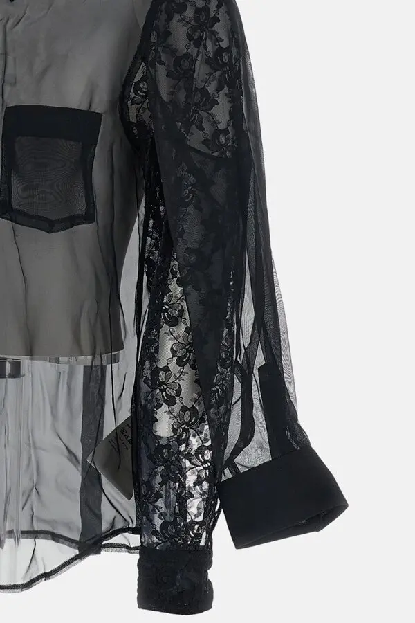Comme Des Garçons Camicia Con Doppia Manica E Dettagli In Pizzo - Nero