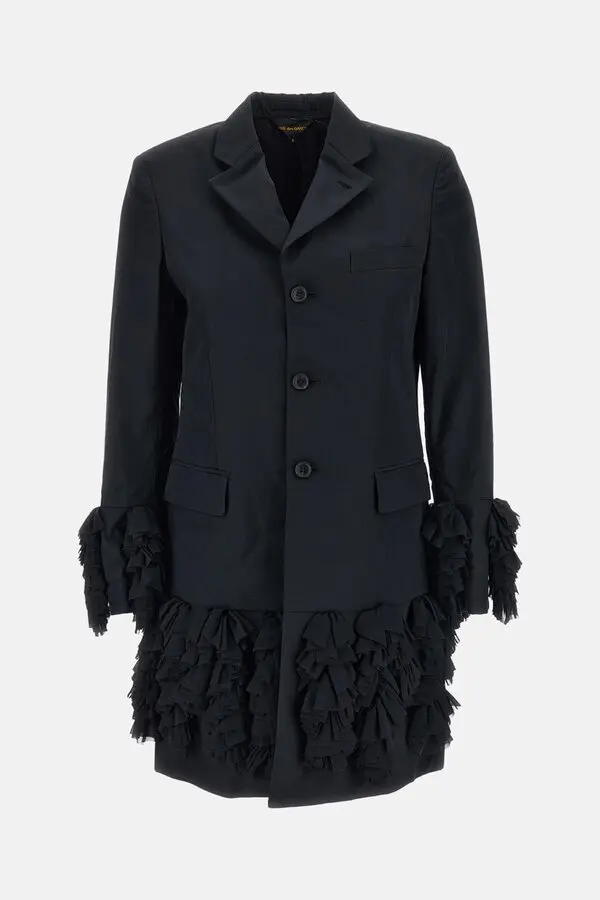 Comme Des Garçons Cappotto Monopetto Con Volant Plissettati - Black