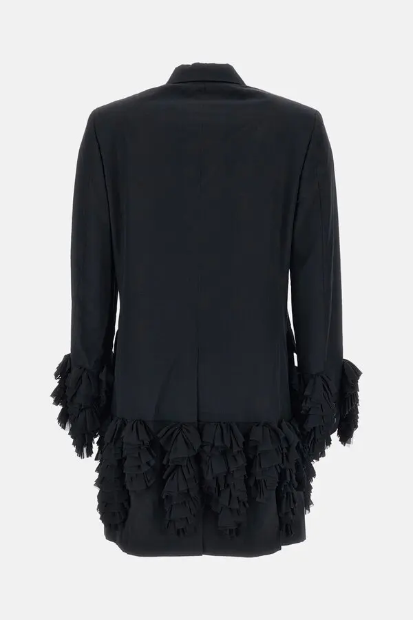 Comme Des Garçons Cappotto Monopetto Con Volant Plissettati - Black