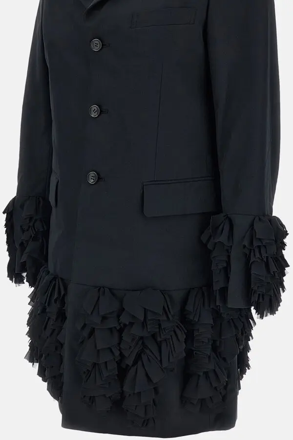 Comme Des Garçons Cappotto Monopetto Con Volant Plissettati - Black