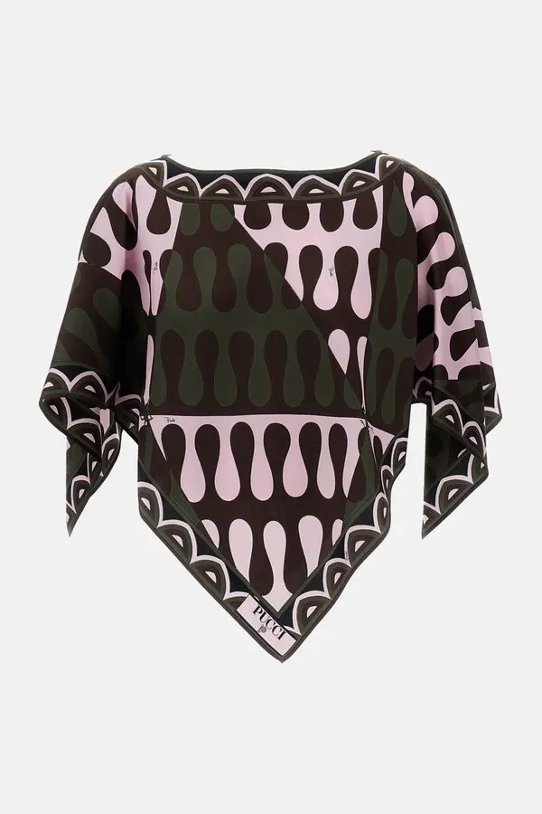 Emilio Pucci Blusa In Twill Di Seta Effetto Mantella - Multicolore