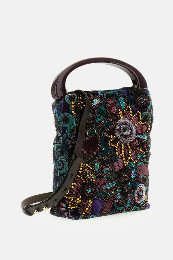 Dries Van Noten Borsa A Tracolla Compatta Con Ricami Floreali In Perline E Paillettes - Multicolore
