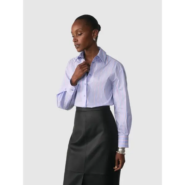 The Fold Claudia Long Sleeve Relaxed Fit Shirt - Blue