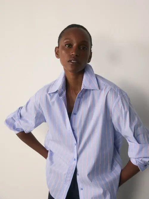 The Fold Claudia Long Sleeve Relaxed Fit Shirt - Blue