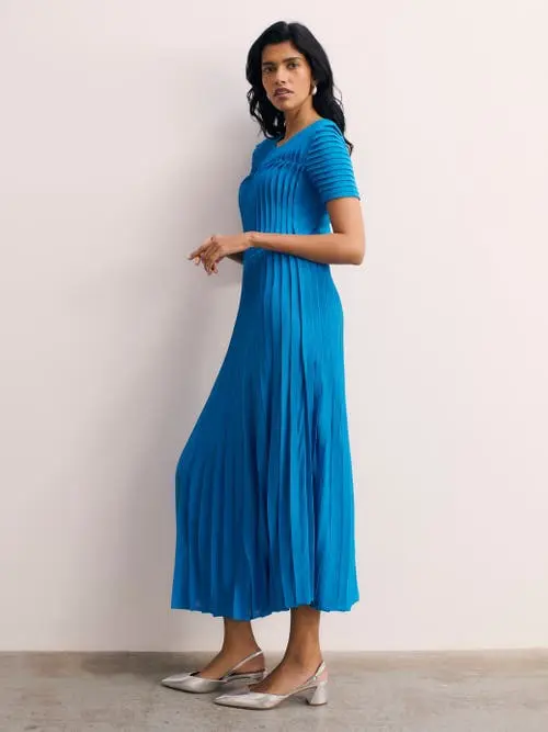 The Fold Allegra Stretch Knit Pleated Midi Dress