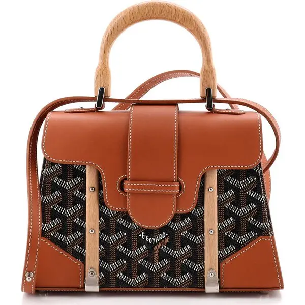Goyard Structured Saigon Top Handle Bag Coated Canvas With Leather Mini - Brown