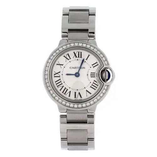 CARTIER Ballon Bleu De Quartz Watch Stainless Steel With Diamond Bezel 28 - Metallic Silver