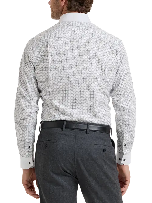 PAUL FREDRICK Cotton Point Collar Pinpoint Classic Button Cuff Long Sleeve Shirt - White/black