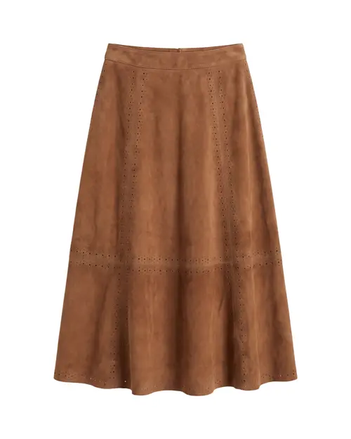 CARTOLINA Presley Genuine Suede Midi Skirt - Chestnut