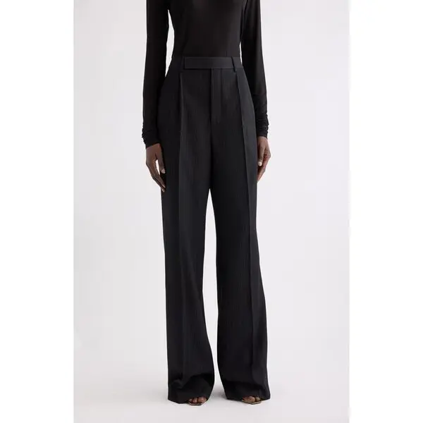 Saint Laurent Pinstripe Wide Leg Pants - Noir/gris