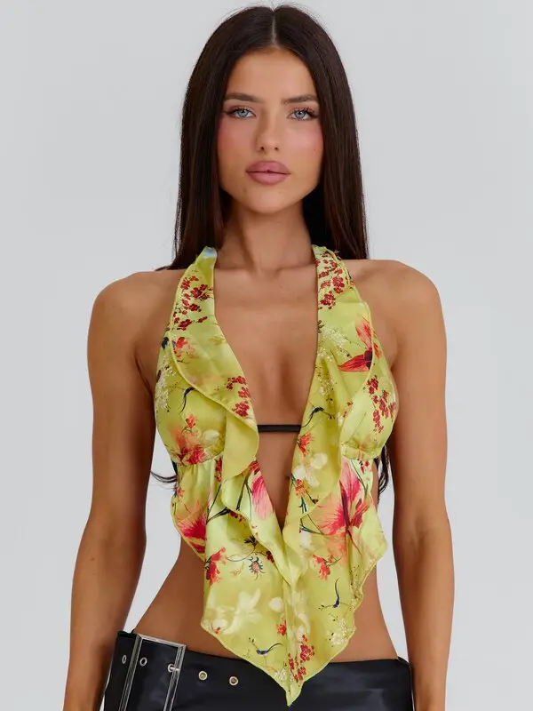 OUTCAST Qahira Crop Top Azzurra - Print