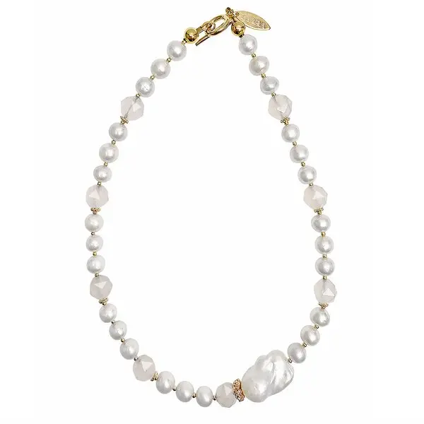 FARRA Freshwater Pearl With Agate And Baroque Pearl Choker Necklace - White