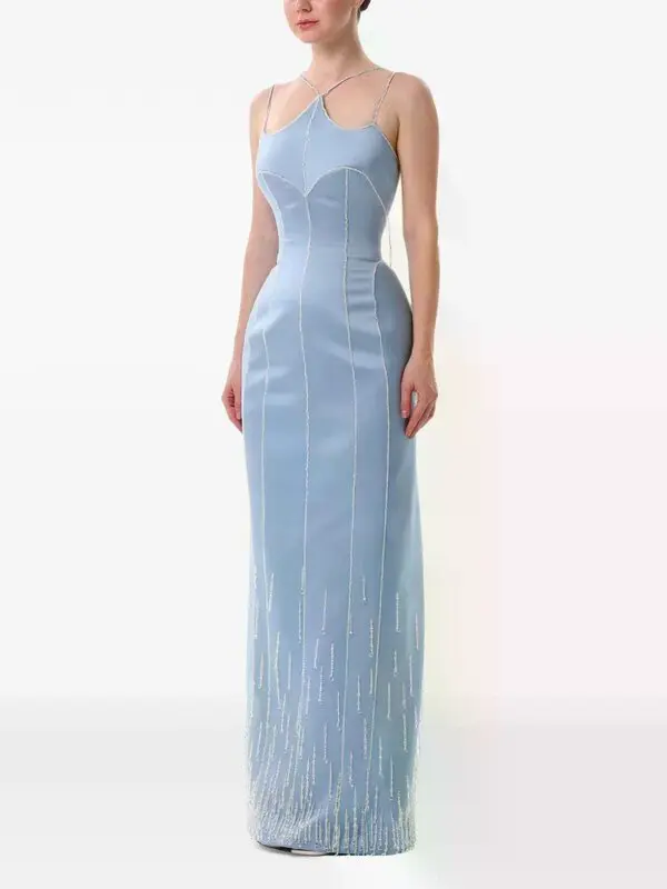 DINA MELWANI Crystal-trimmed Satin Maxi Dress - Blue