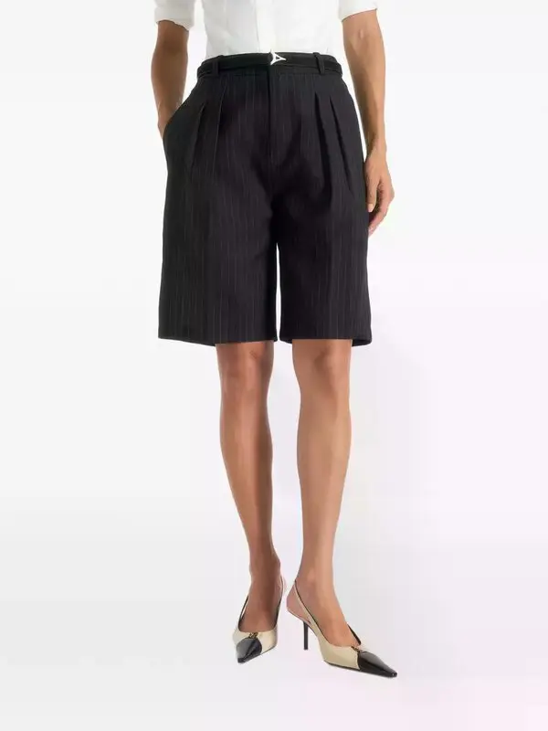 Manière De Voir Lorette Pinstripe Twin Pleat Tailored Shorts - Black