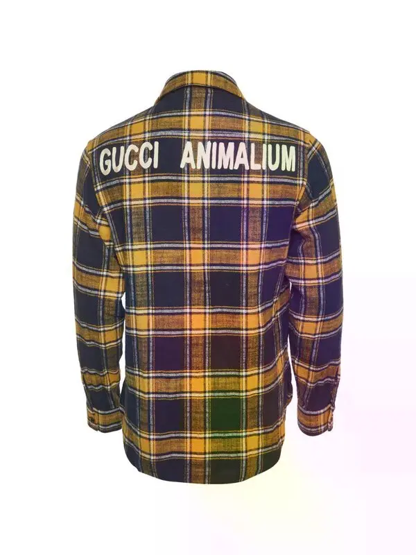 Gucci Wolf-embroidery Plaid Shirt - Blue