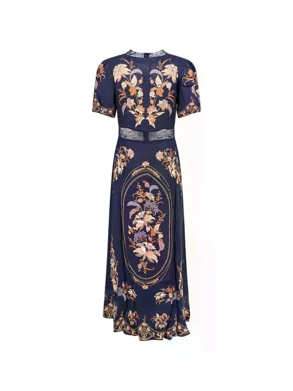 Farm Rio Floral-print Lace-trim Maxi Dress - Blue