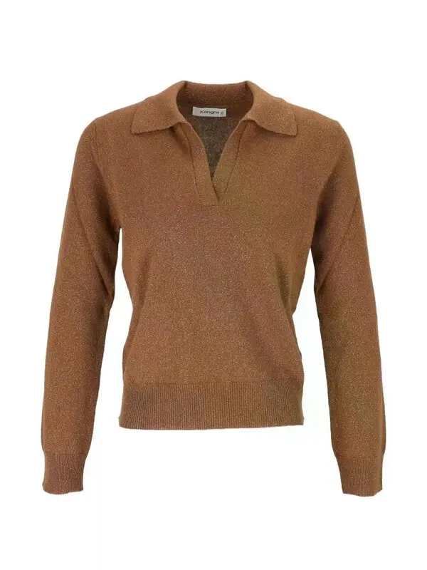 KANGRA V-neck Long-sleeve Polo Sweater - Brown