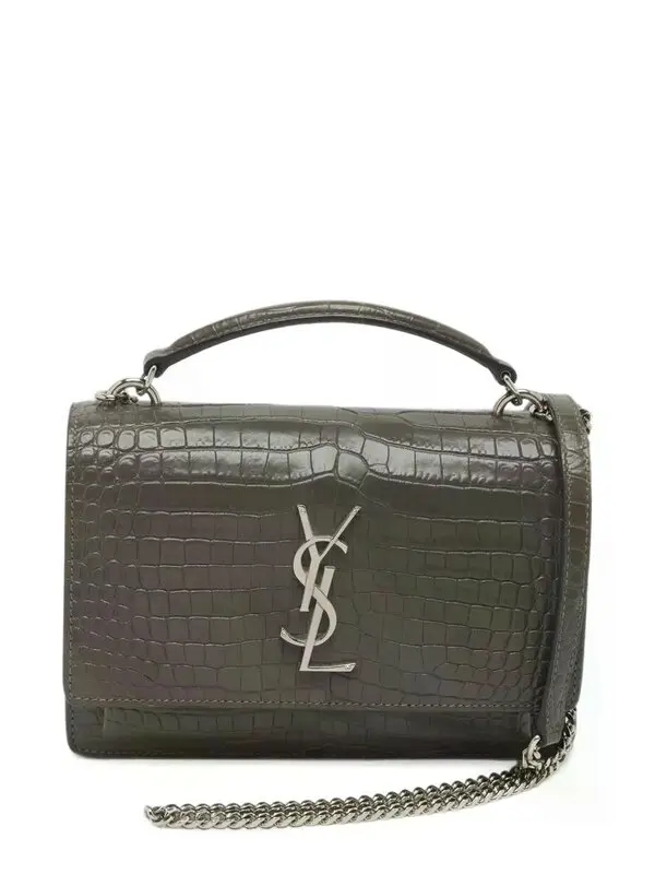 Saint Laurent 2019 Small Sunset Crocodile-embossed Cross Body Bag - Grey