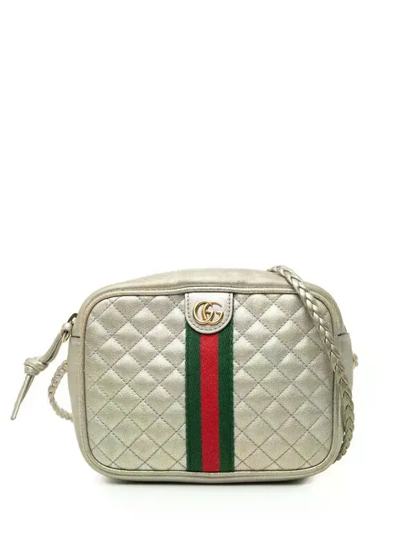Gucci 2016-2026 Mini Quilted Metallic Calfskin Web Trapuntata Crossbody Bag - Silver