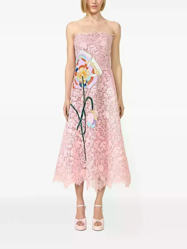 Costarellos Marina Floral-appliqué Corded Lace Midi Gown - Pink