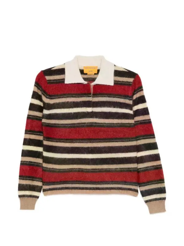 Guest In Residence Grizzly Cropped Rugby Striped Cashmere Polo Shirt - Red