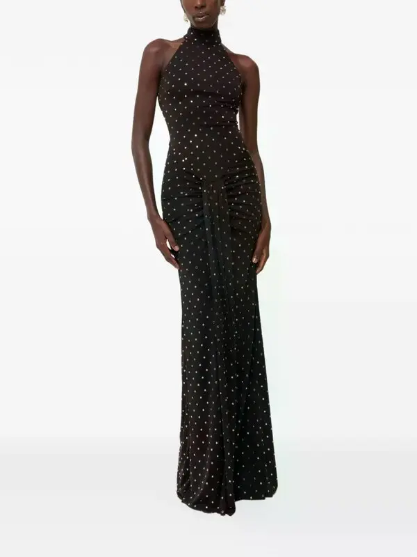 NISSA Metallic Embellished Halter Maxi Dress - Black
