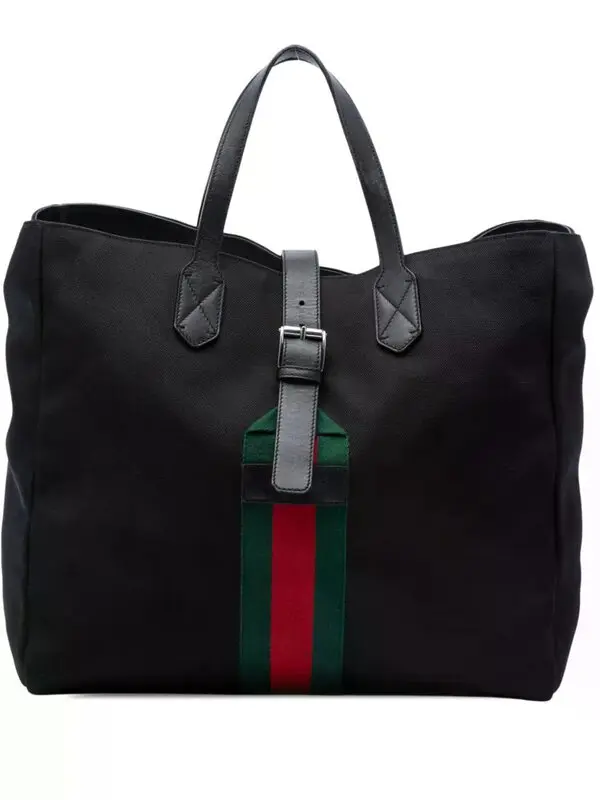 Gucci 2016-2026 Canvas Techno Web Buckle Tote Bag - Black