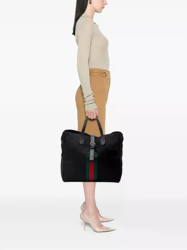 Gucci 2016-2026 Canvas Techno Web Buckle Tote Bag - Black
