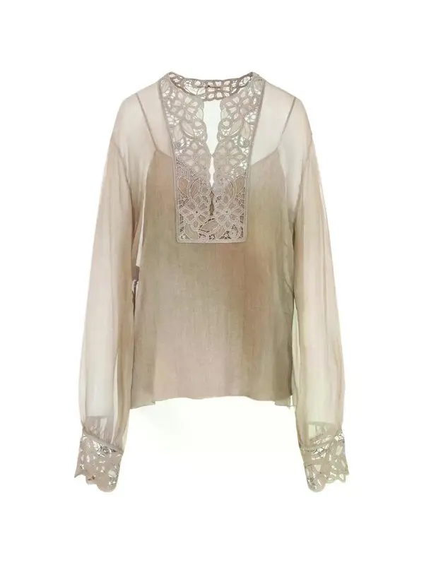 Ermanno Scervino Lace-panelled Semi-sheer Blouse