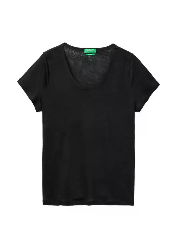 BENETTON Scoop-neck Linen T-shirt - Black