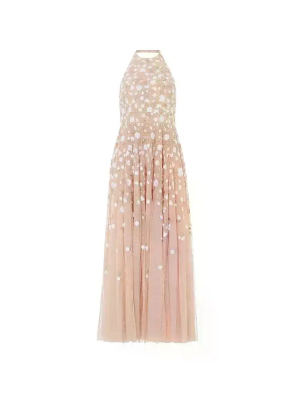NEEDLE & THREAD Trailing Roses Halter-neck Gown - Neutrals