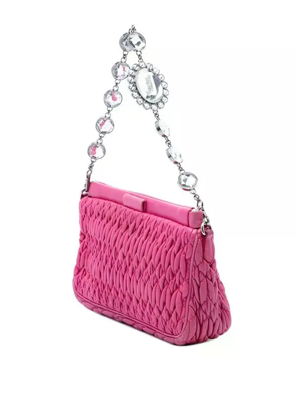Miu Miu 2010-2026 Matelasse Nappa Frame Crystal Chain Satchel - Pink