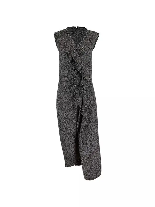 Michael Kors Frayed Ruched Tweed Midi Dress