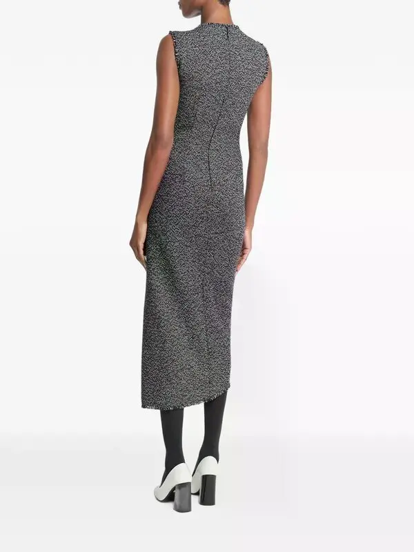 Michael Kors Frayed Ruched Tweed Midi Dress