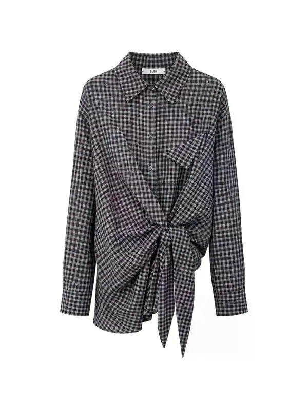 ELEH Check-pattern Knot-detail Shirt