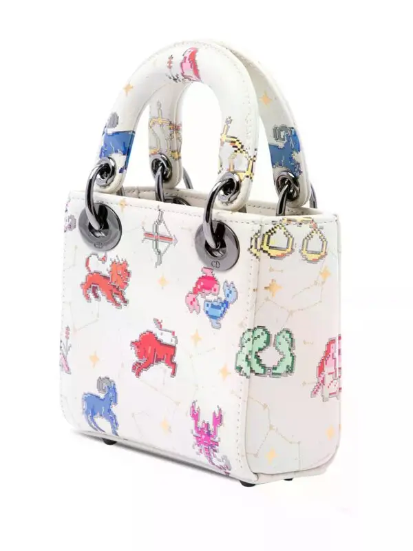 Dior 2022 Micro Calfskin Pixel Zodiac Lady Satchel - White